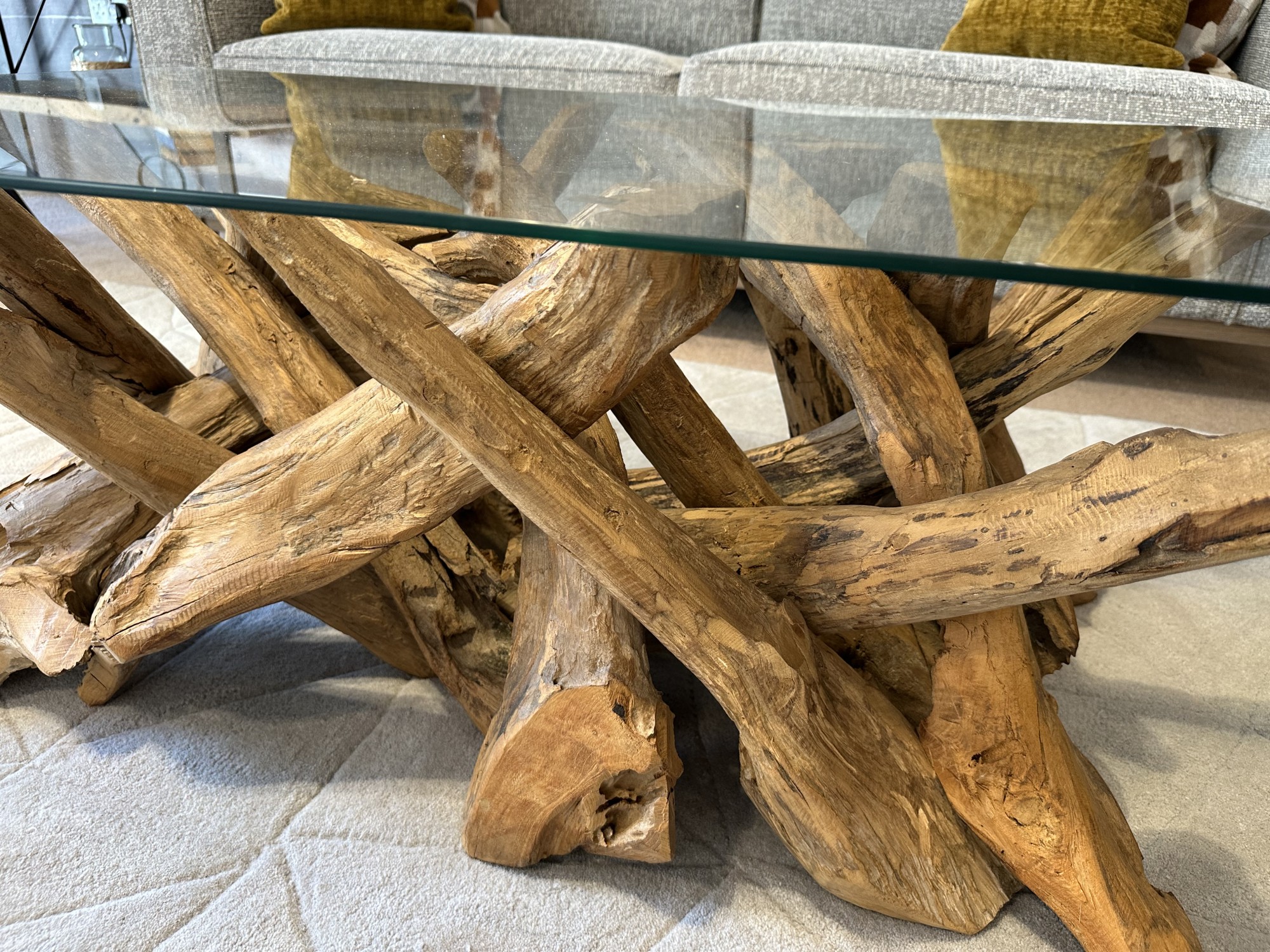 Root Rectangular Coffee table with Glass top - Lee Longlands