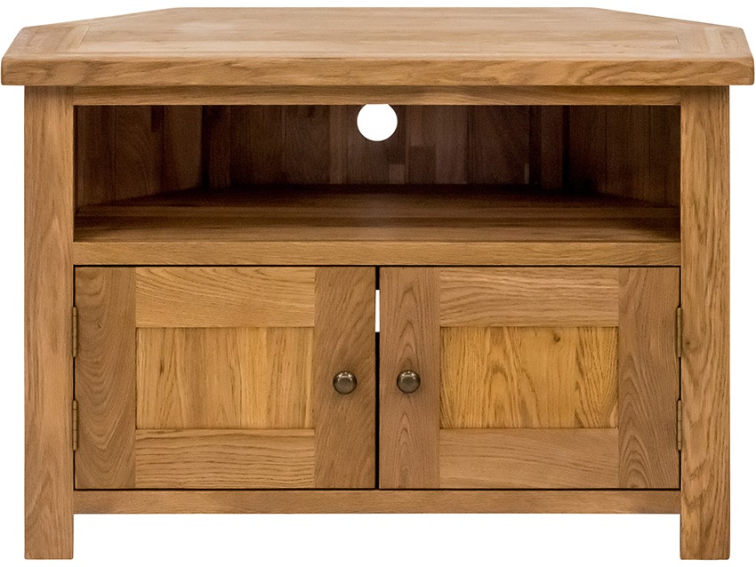 Hemingford Oak Corner TV Unit with Doors - Lee Longlands