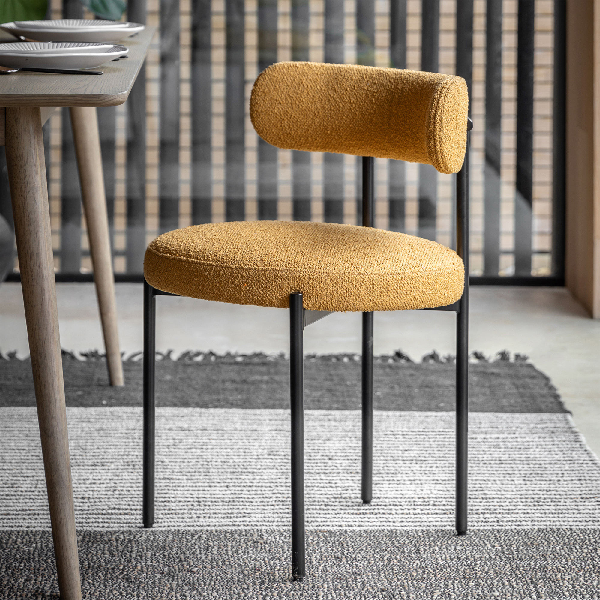 Ochre Upholstered Dining Chair with Black Metal Legs - Lee Longlands