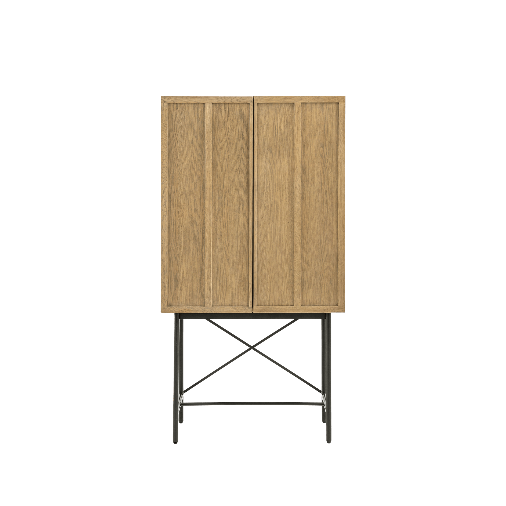 Modern Oak Cocktail Cabinet with Black Metal Legs - Lee Longlands