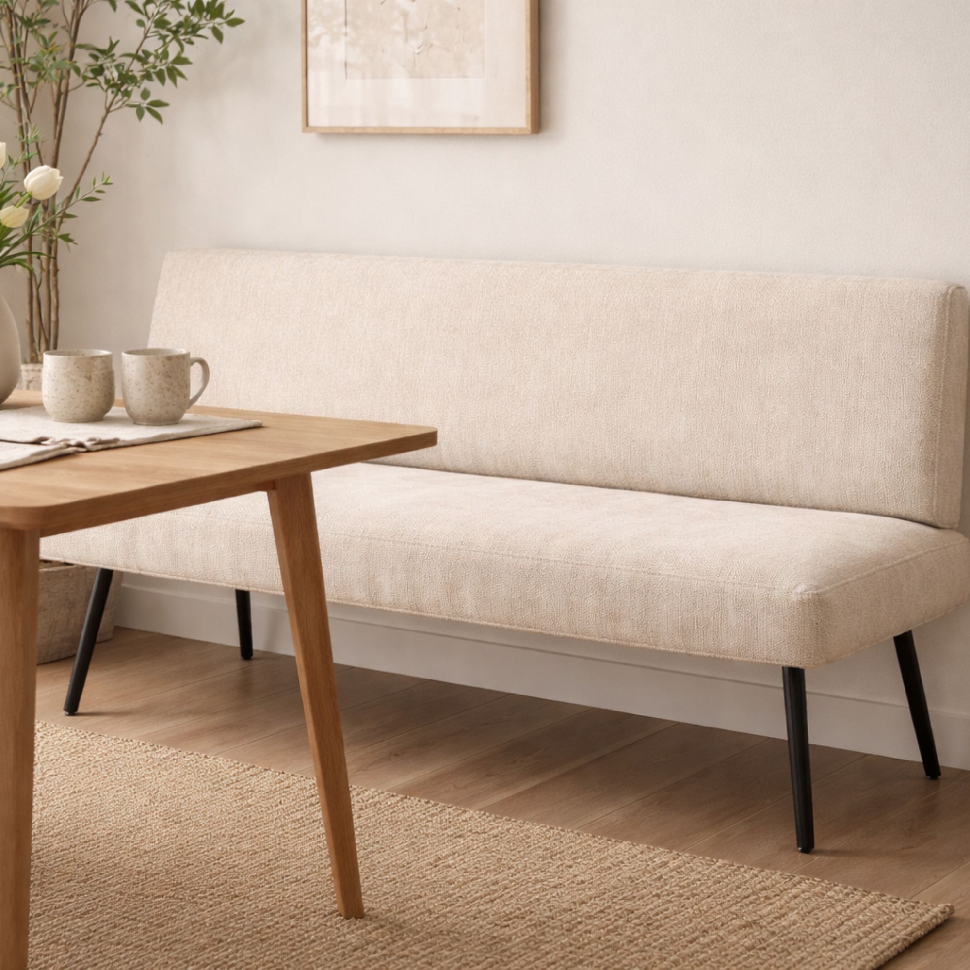 Upholstered Armless Bench with Oak or Steel Legs | Modular Seating ...