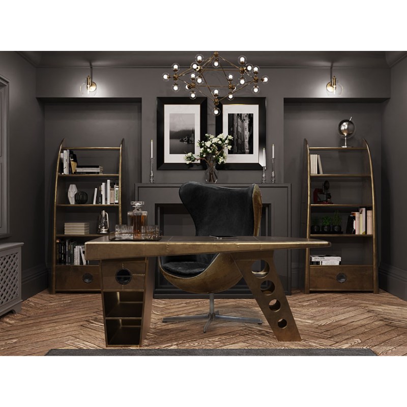 Aviator Wing Vintage Jet Brass Bookcase - Lee Longlands