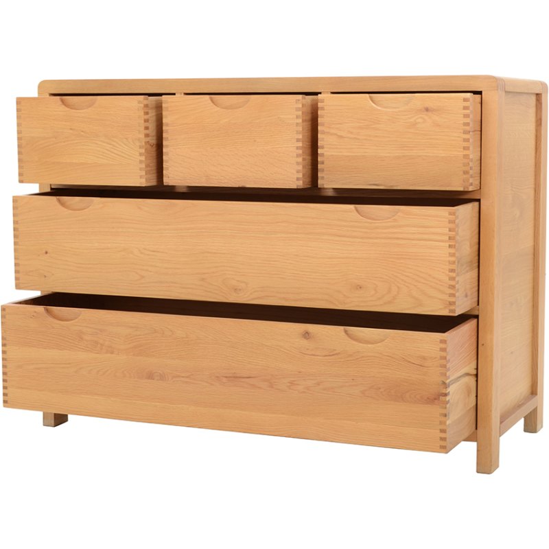 Ercol Bosco Bedroom Oak 5 Drawer Wide Chest - Lee Longlands