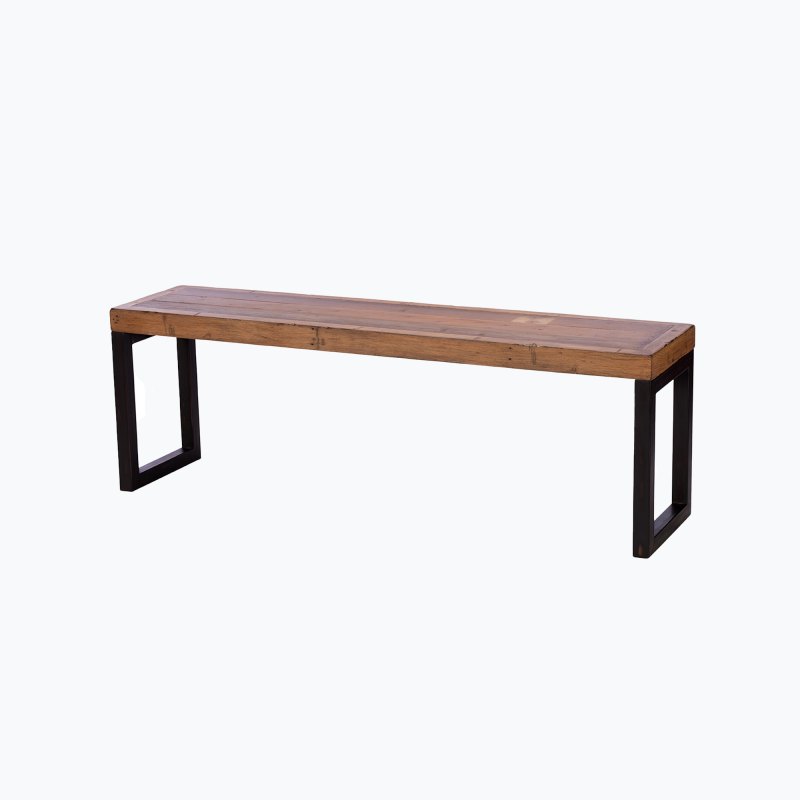 Halsey Reclaimed 140cm Dining Table with 2 Blue Chairs & Bench | Lee ...